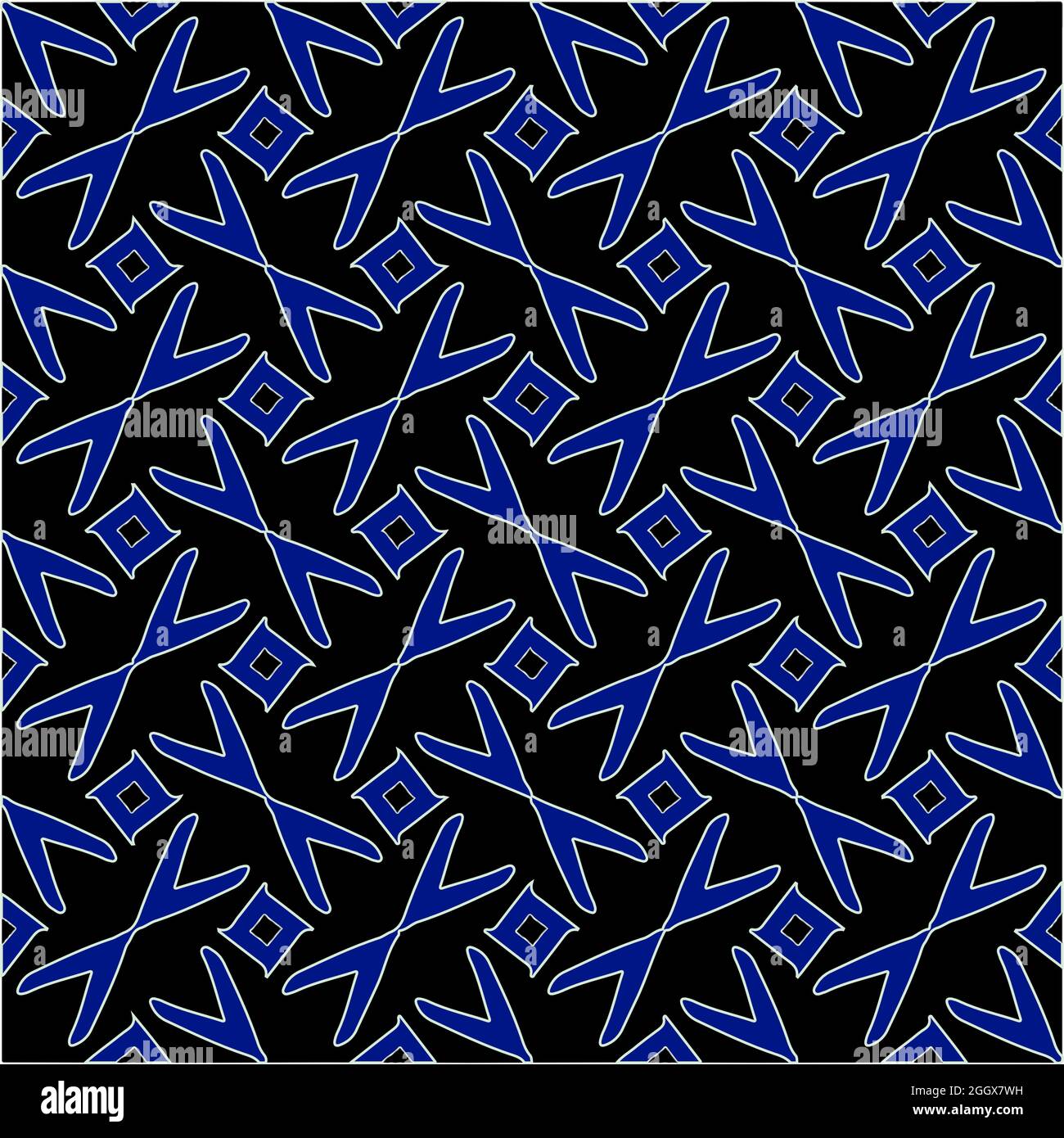vector pattern in geometric ornamental style. Black and white and blue ...