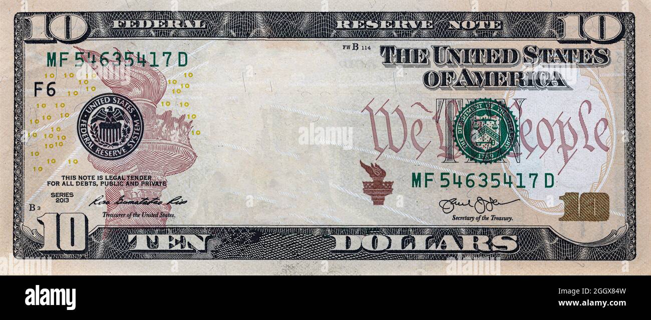 10 dollar bill with empty middle area Stock Photo - Alamy