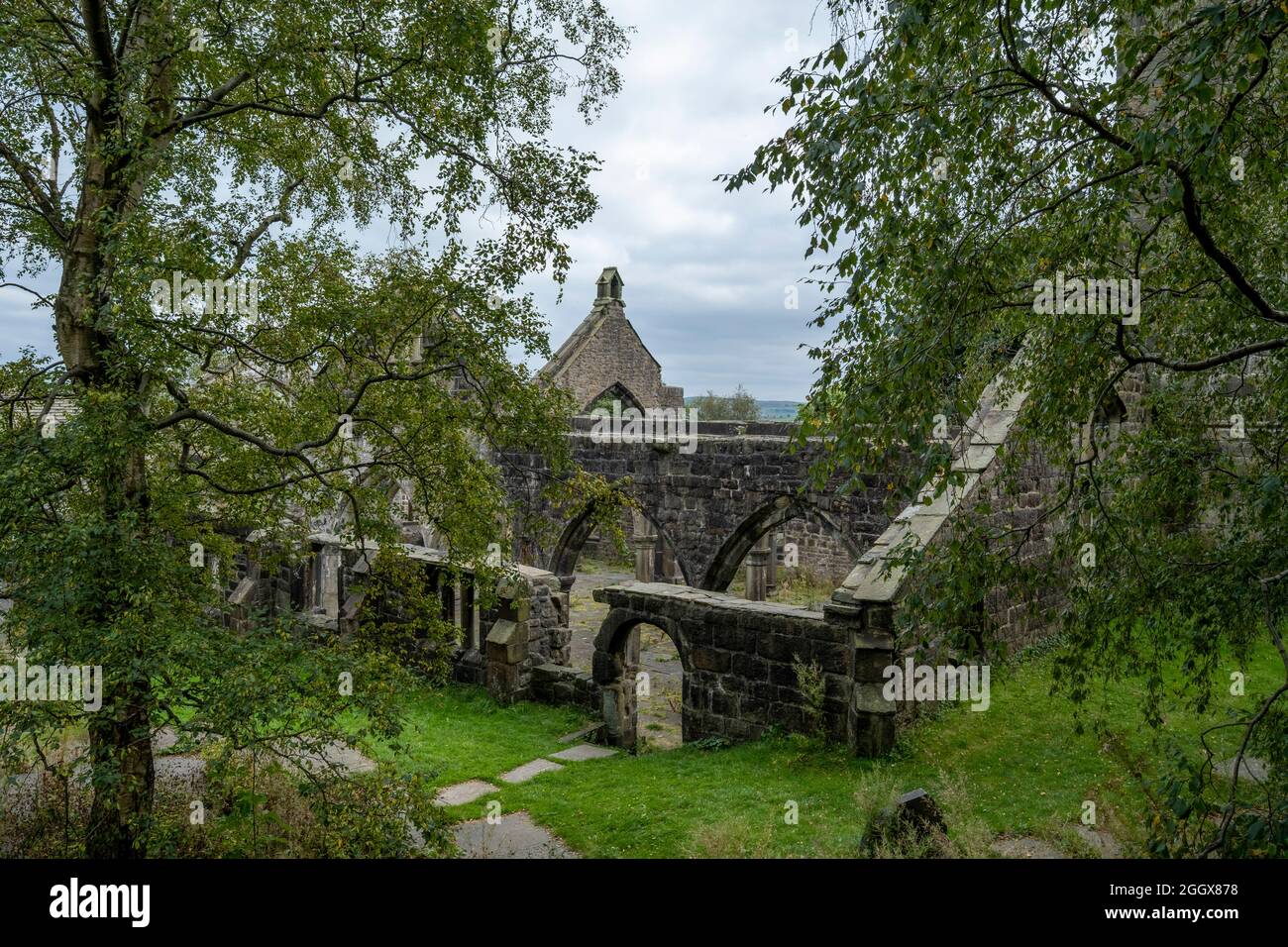 Ruins of the original Heptonstall village church c1250, damaged in a ...