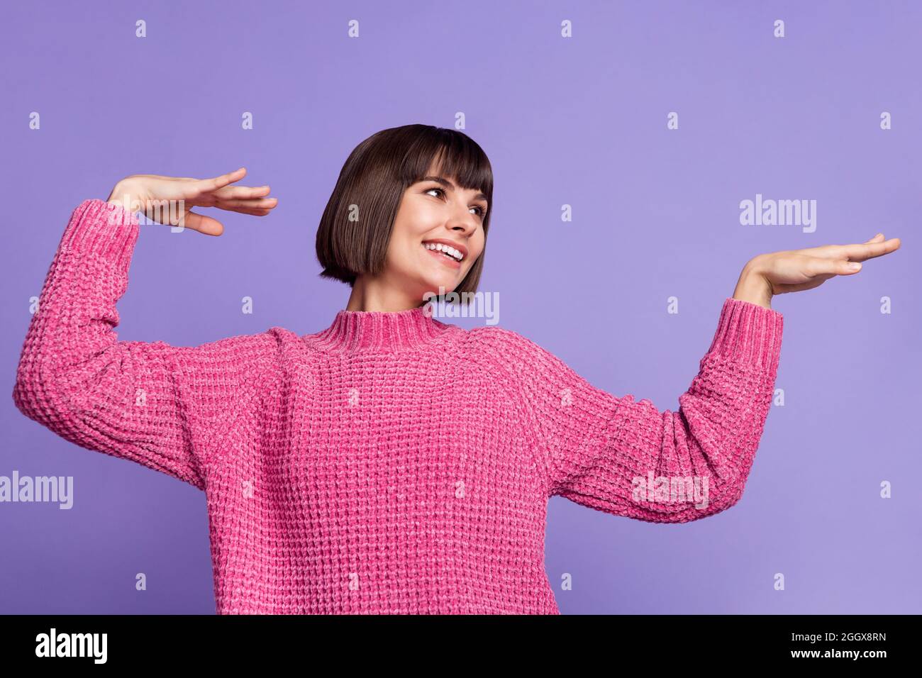 Portrait of young good mood cheerful female dancing look copyspace ...