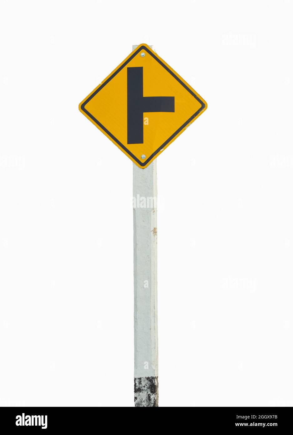 Warning three junction road sign that has been used for a long time ...