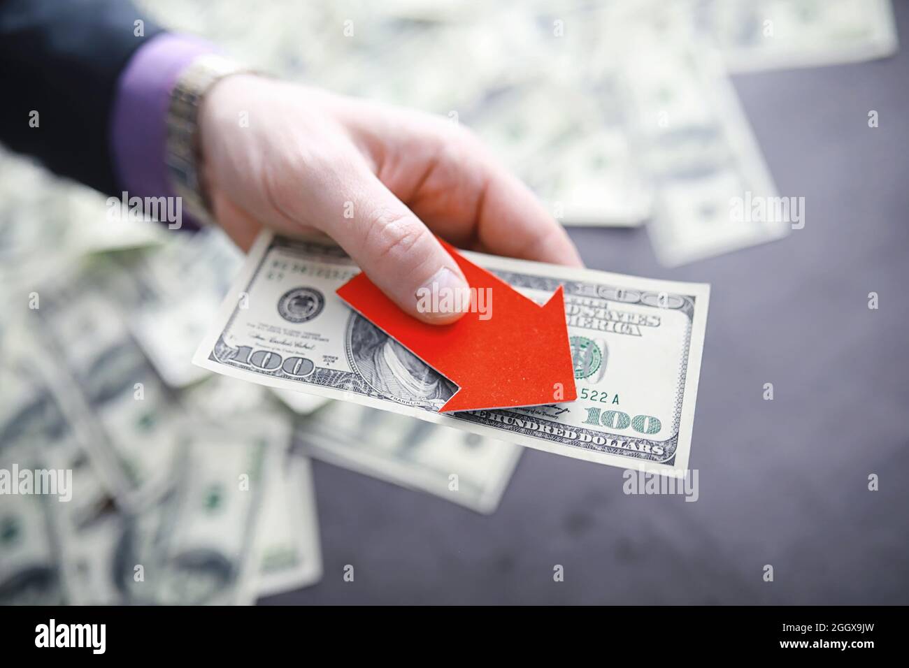 Instability in the economy. Recession. World crisis. Banknotes dollars ...