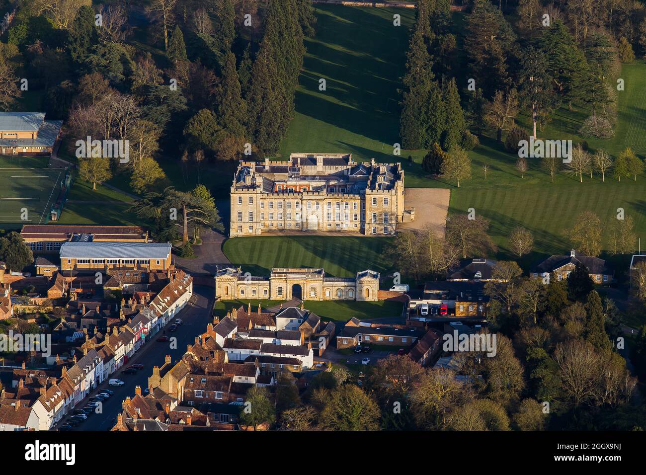 Aerial shot of the Kimbolton Castle in the UK during daylight Stock ...