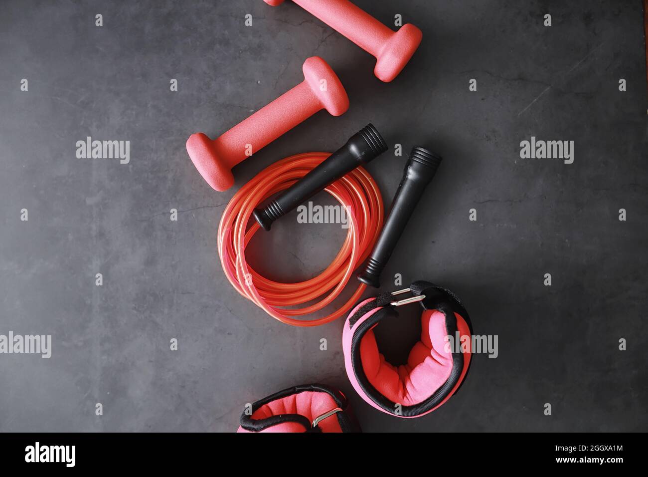 Sport and healthy lifestyle. Accessories for sports. Yoga mat dumbbell ...