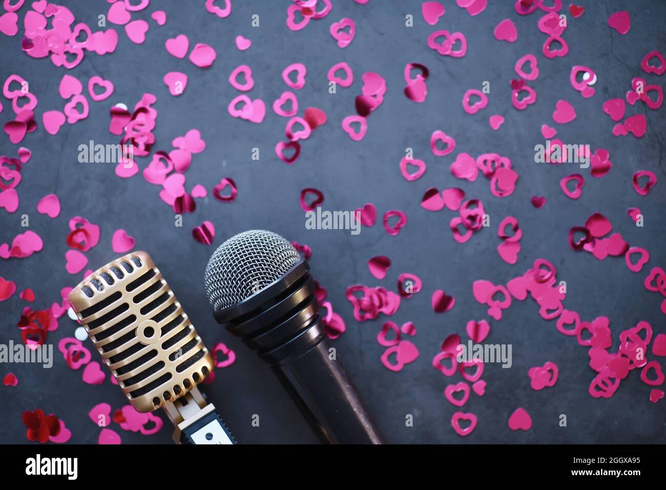 The concept of media presentations. Retro microphone on background ...