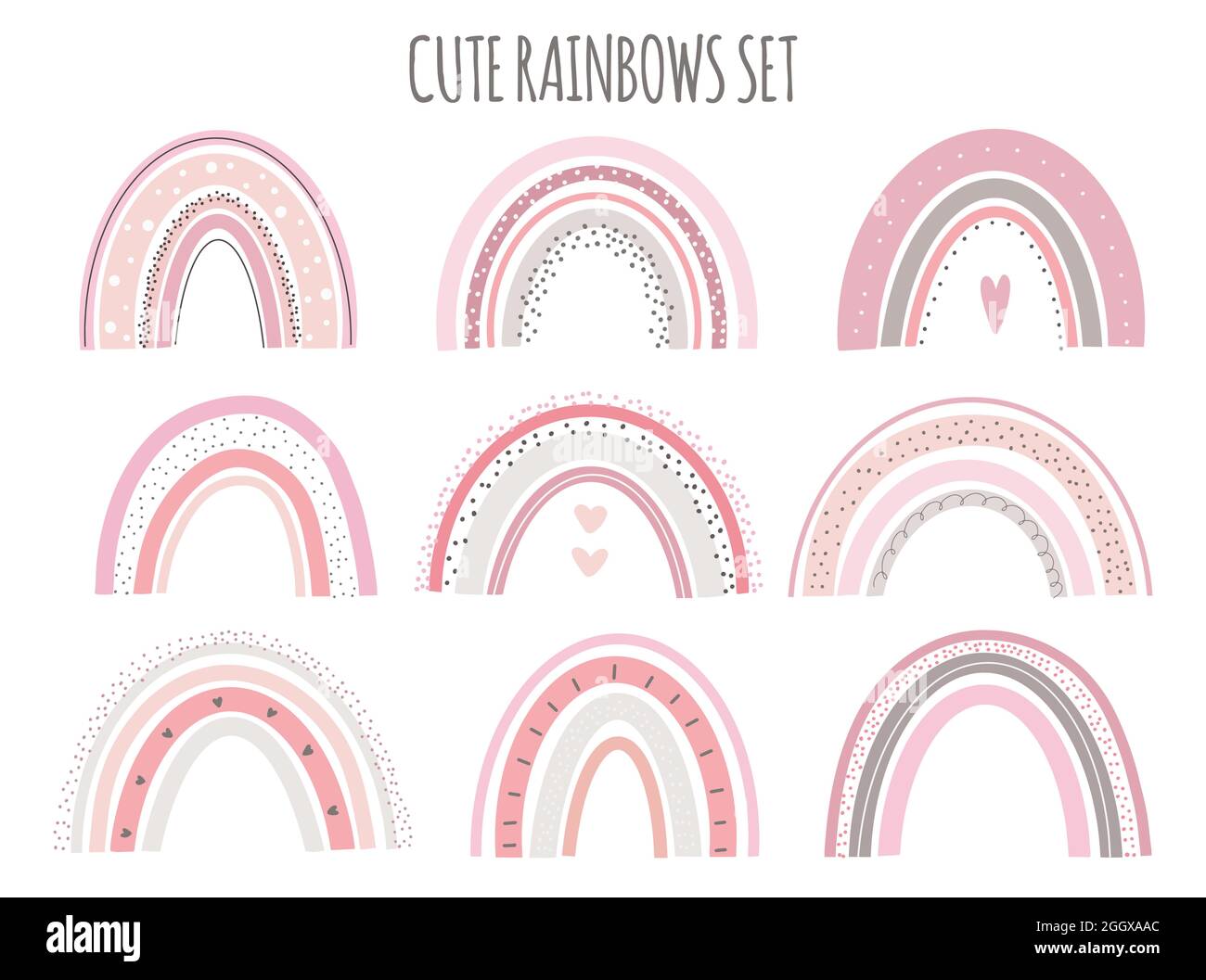 Cute vector pastel rainbow set on white background printable poster for ...