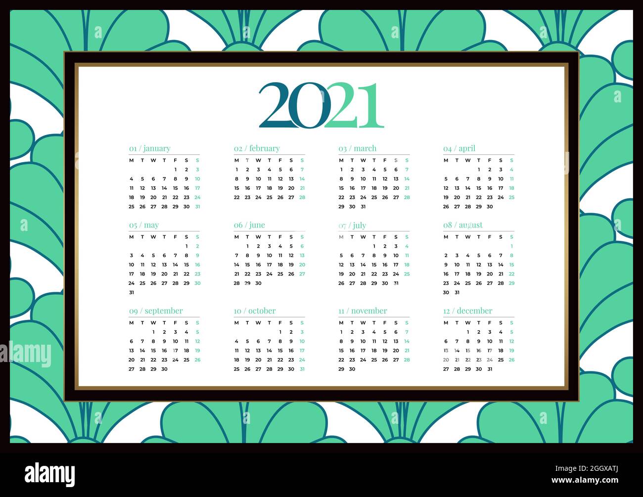 Art Deco 2021 Calendar with Pattern Illustration Stock Vector Image ...