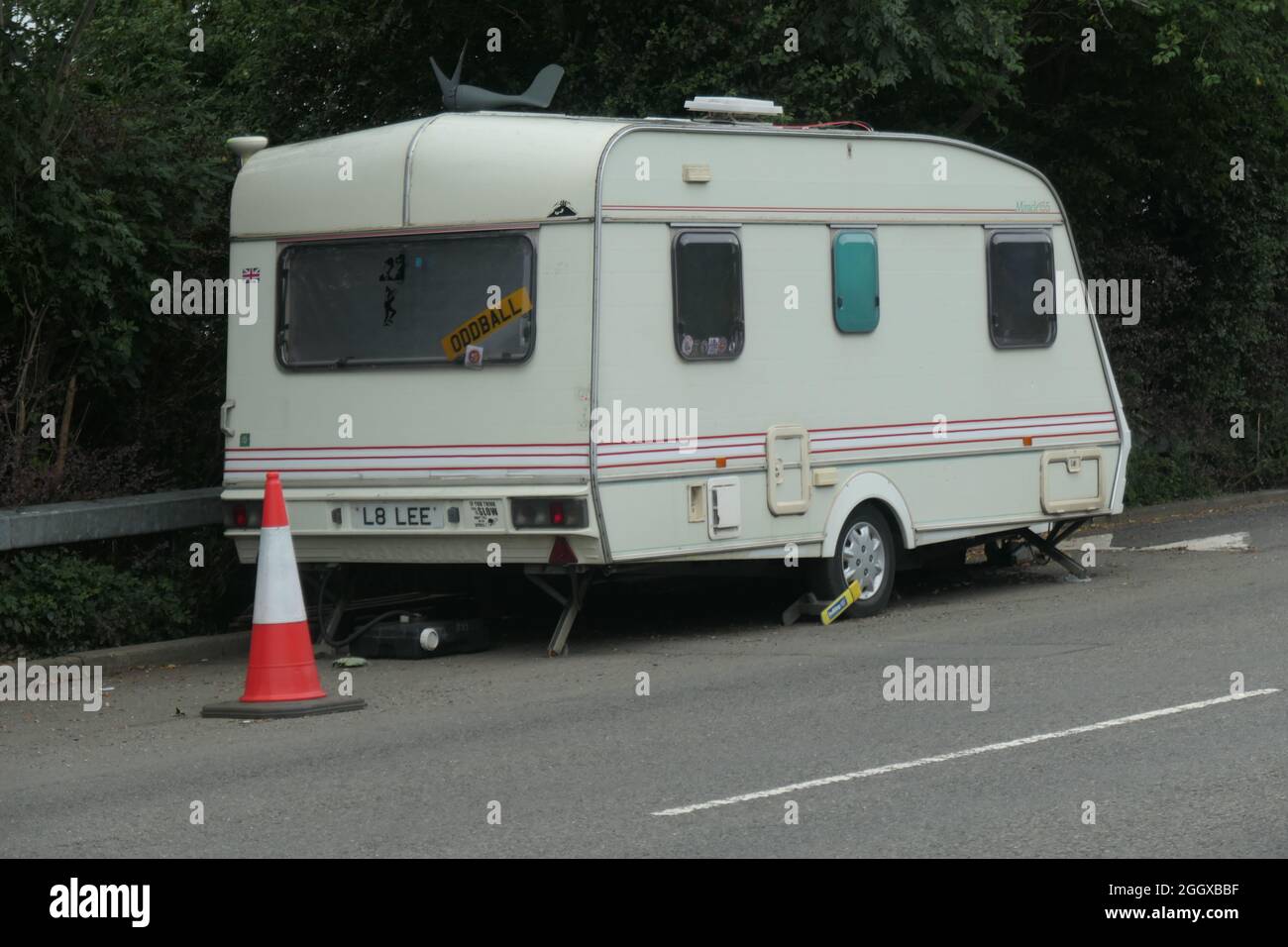 Caravan parked by side of the road Daventry Northamptonshire UK ...