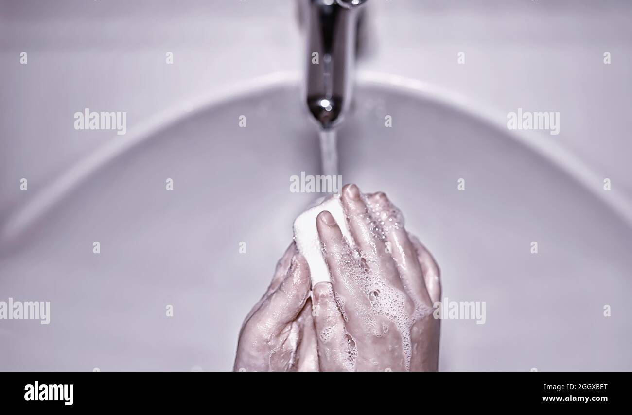 Hygiene rules. Hand washing before meals. Antibacterial treatment hands ...