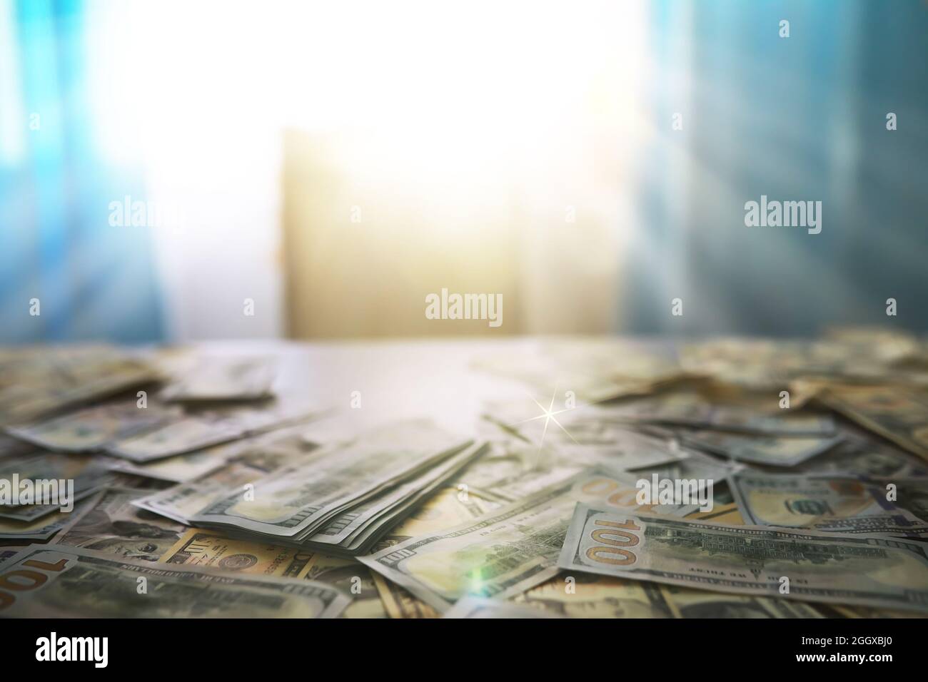 Cash money in a large pile as a finance background. Paper money close ...
