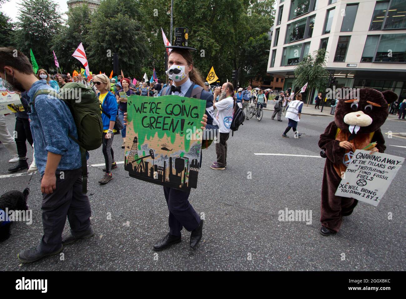 Extinction Rebellion Protest XR London UK, 03/09/2021, demonstrator ...