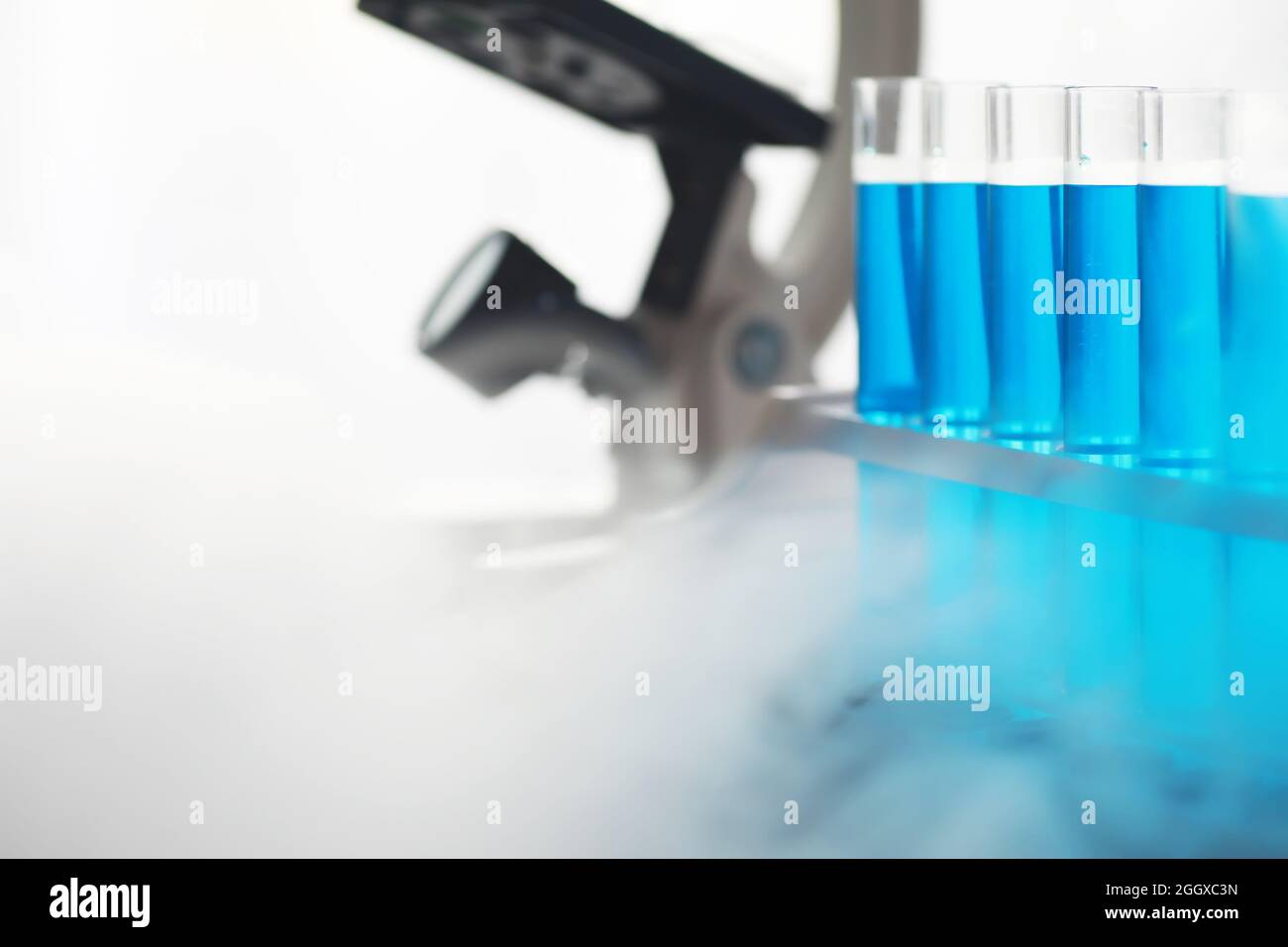 Test tube of glass overflows new liquid solution potassium blue ...