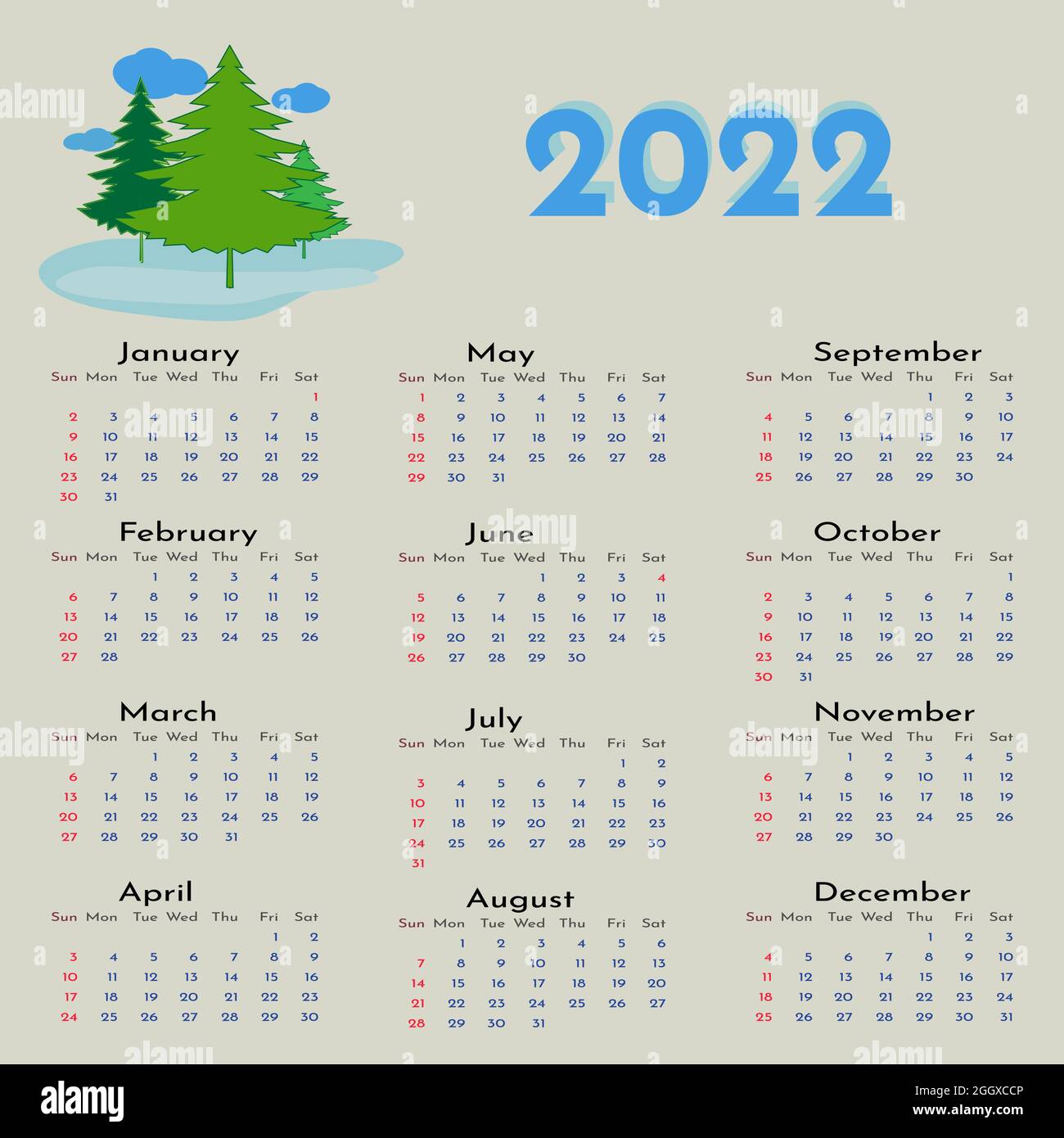 A beautiful calendar for 12 months with Christmas trees Stock Vector ...