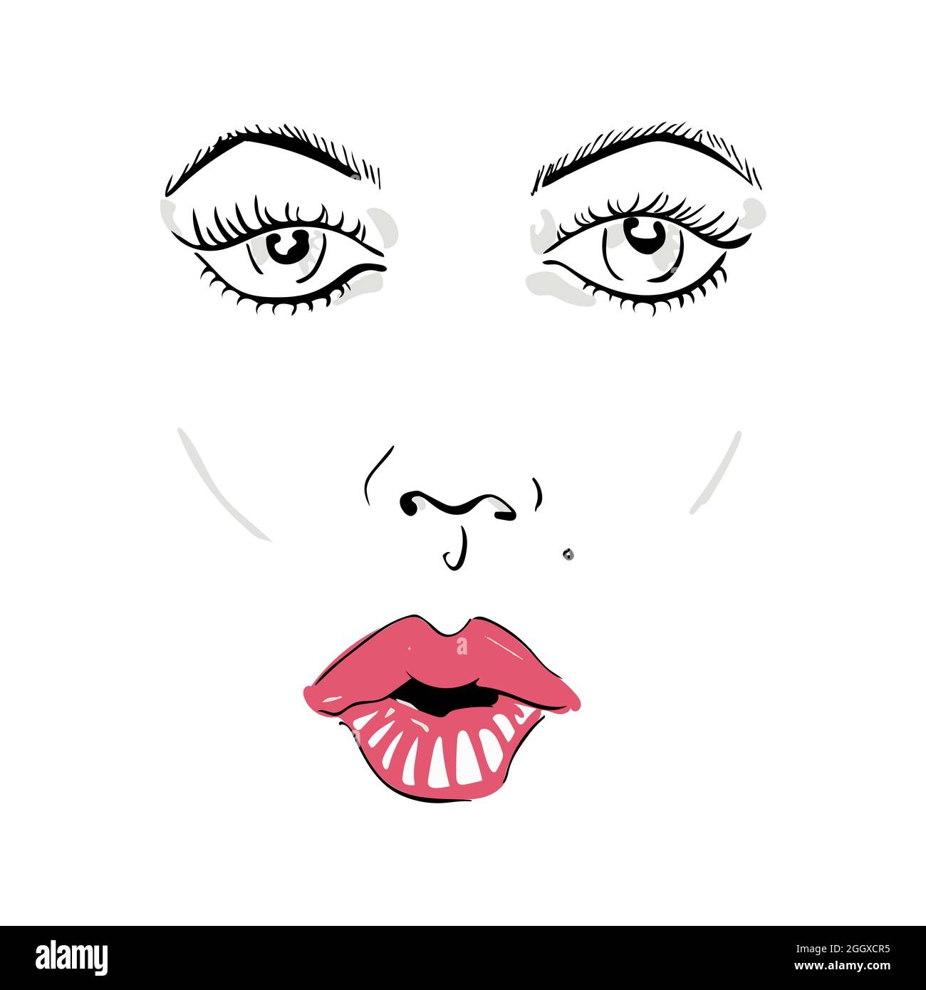 Vector Illustration With A Woman S Face With A Mole And Pink Lips Stock