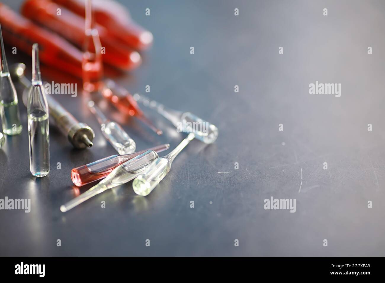 Test tubes with drugs and tests to test the victims and treat infected ...