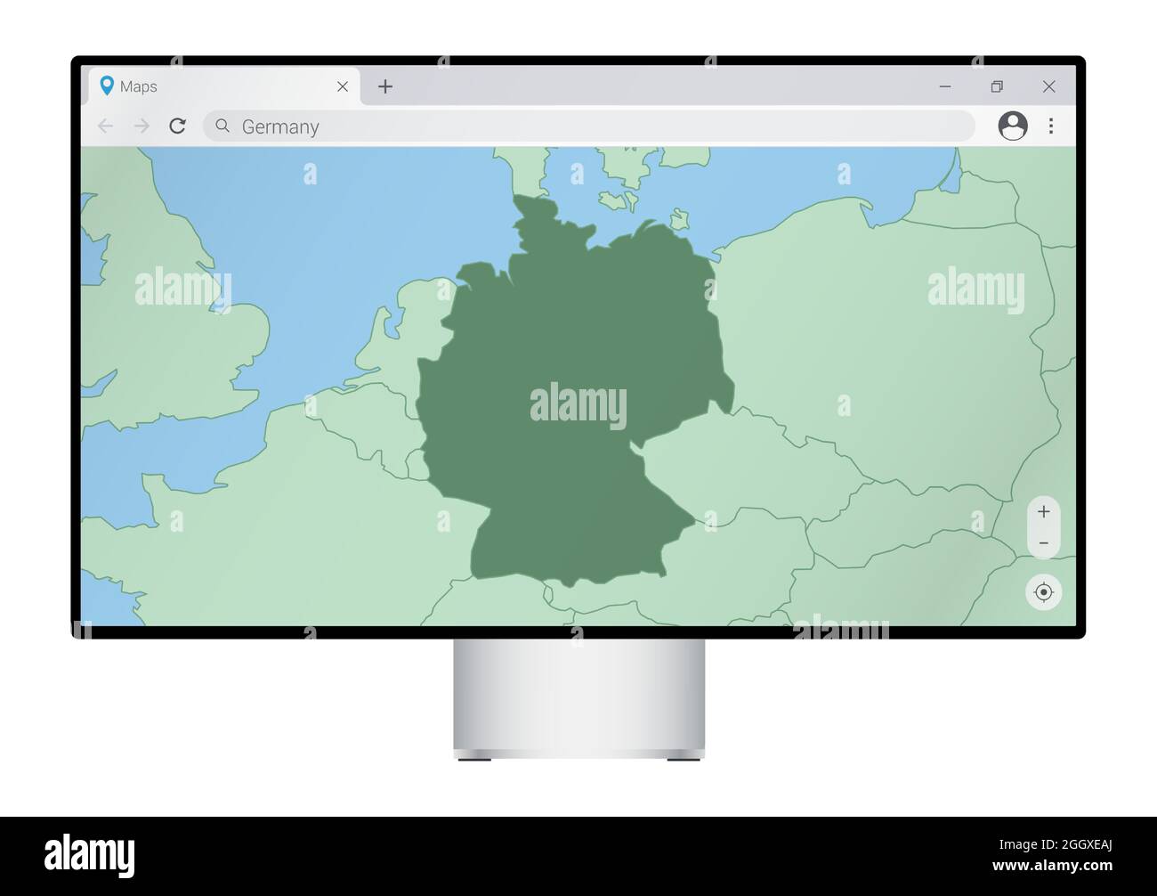 Computer monitor with map of Germany in browser, search for the country ...