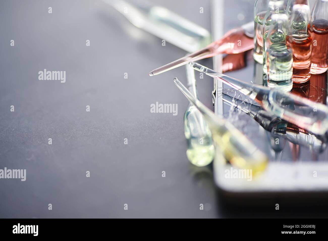 Test tubes with drugs and tests to test the victims and treat infected ...