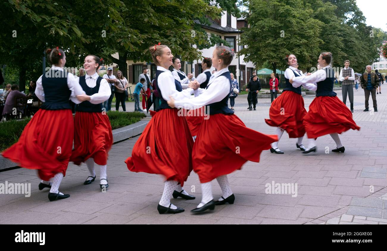 Local folk dance group performing Latvian traditional dance at Ogre ...