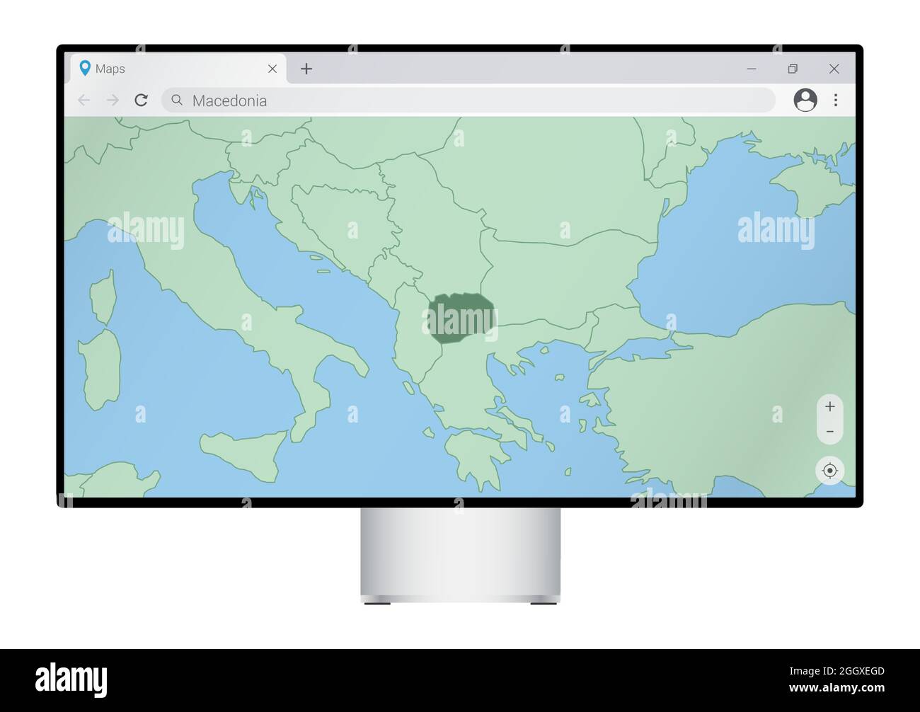 Computer monitor with map of Macedonia in browser, search for the ...