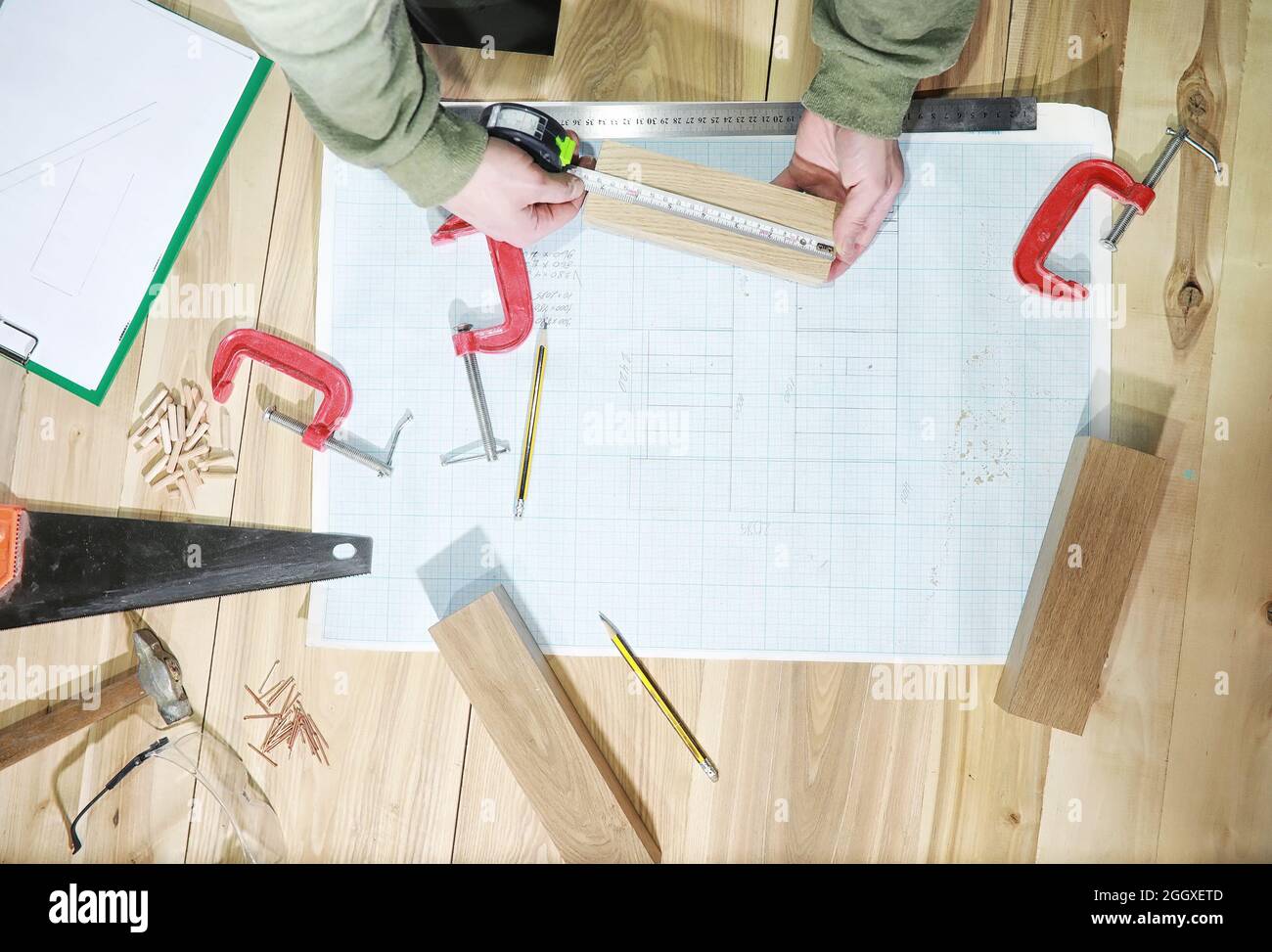 workshop with tools and electric saws in the process of manufacturing ...