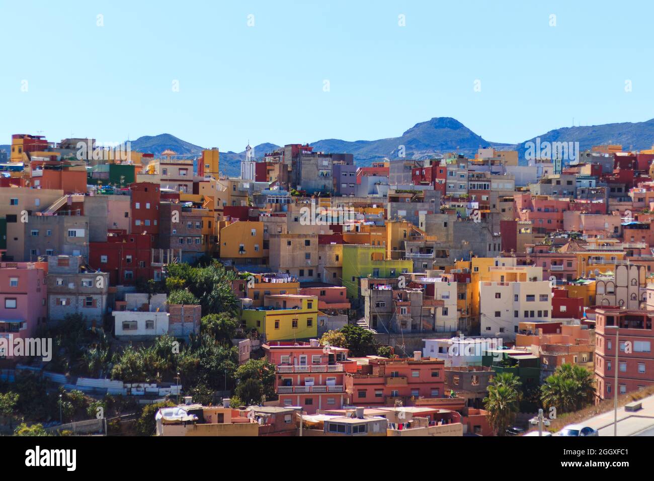 Colorful houses in the El Principe neighborhood of Ceuta Stock Photo ...