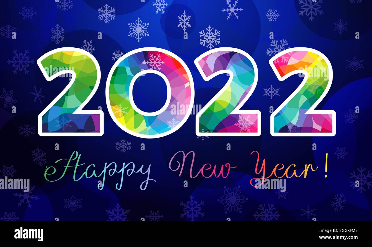 2022 facet colored night background, Happy New Year congrats sign ...
