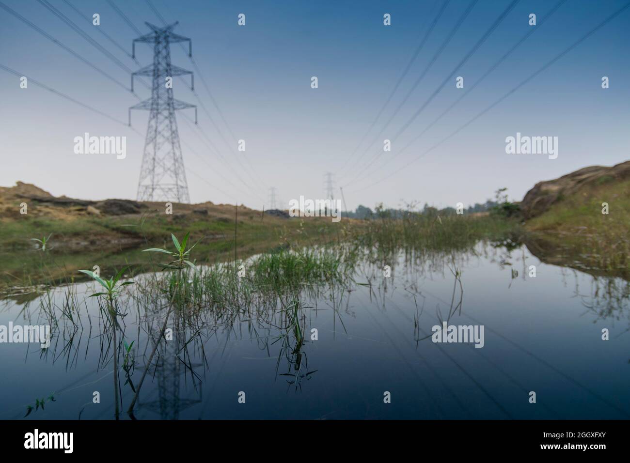 Electrical High Voltage Power Lines at Purulia, West Bengal, India with ...
