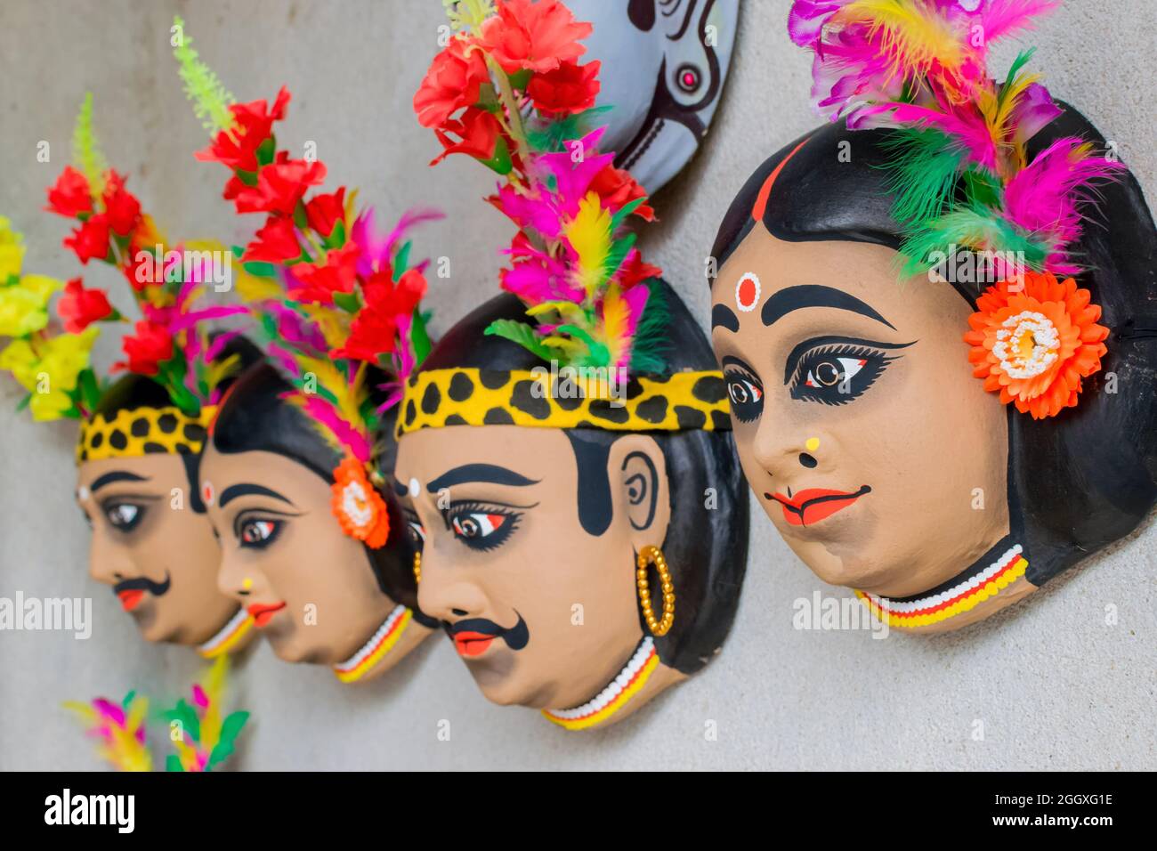 Colorful Chhau (or chhou) masks of santal tribes , handicrafts on ...