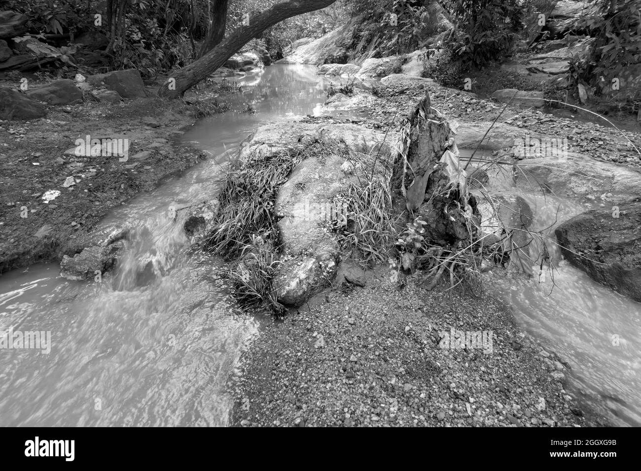 Beautiful Bamni waterfall having full streams of water flowing downhill ...