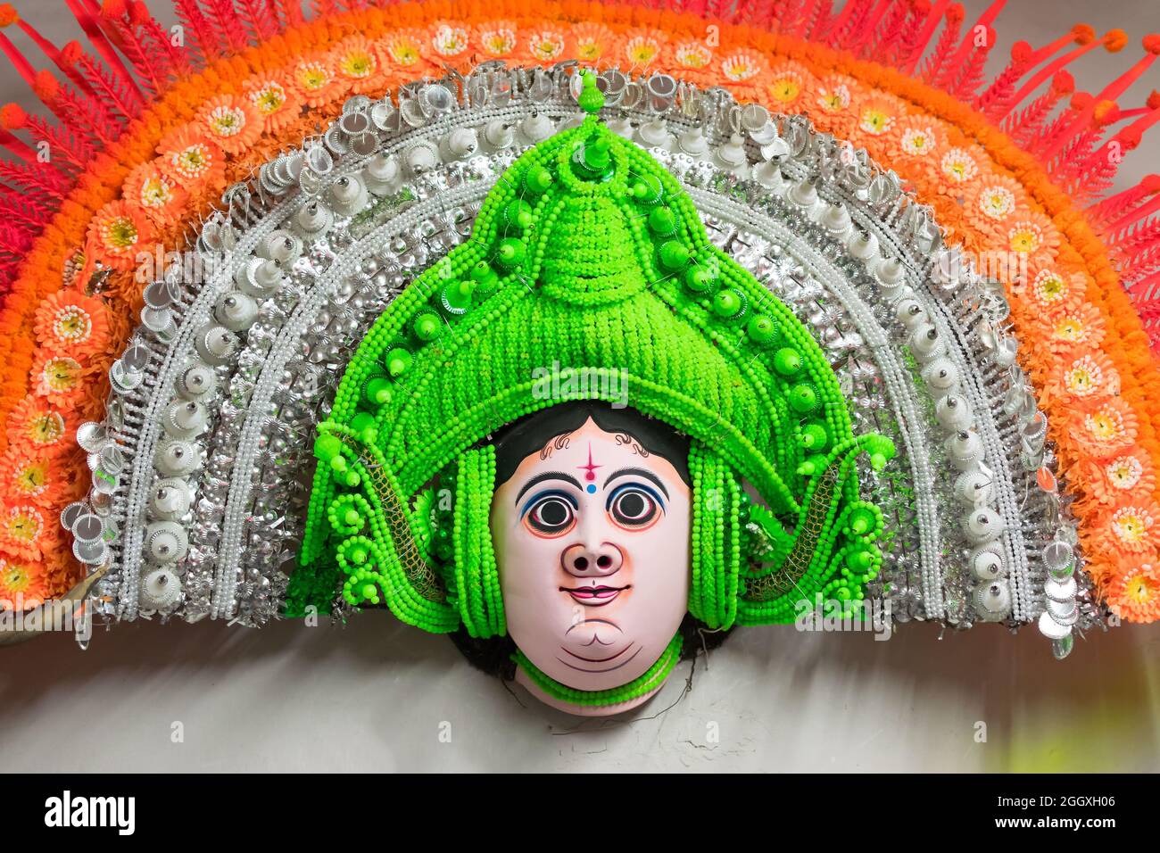 Colorful Chhau (or chhou) mask , handicrafts on display for sale - at Charida, Purulia - Bangla ...