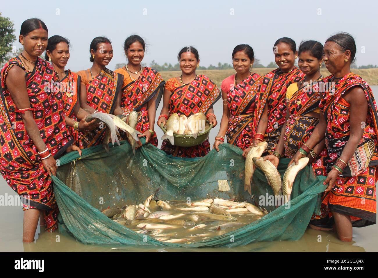 NEW DELHI, INDIA - Mar 25, 2020: A view of happy women fish farmers of ...