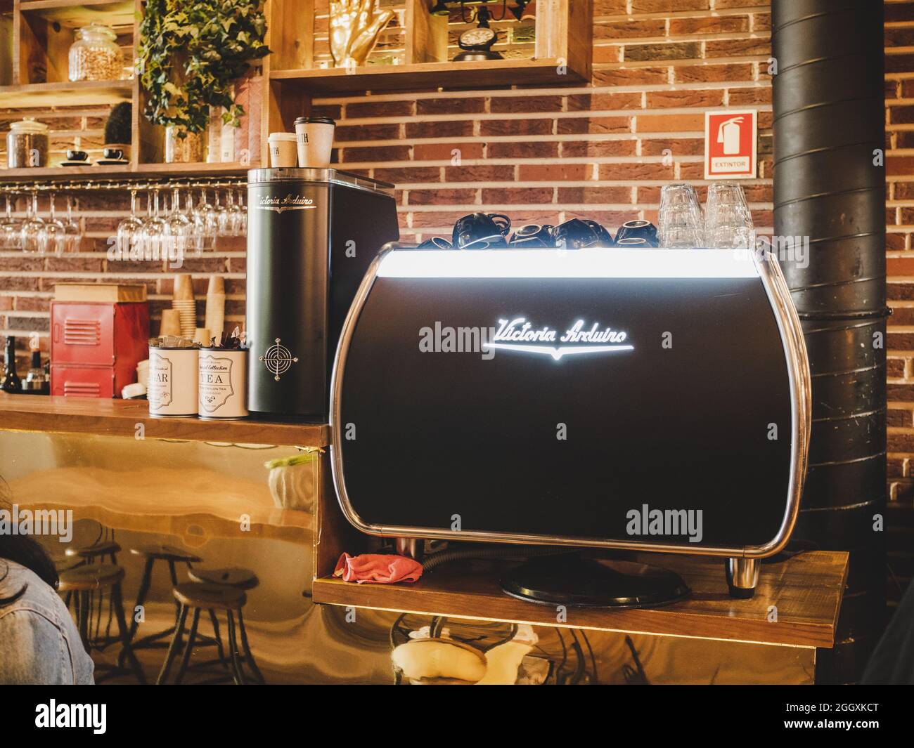PORTO, PORTUGAL - Jul 05, 2021: A vintage Italian coffee machine ...