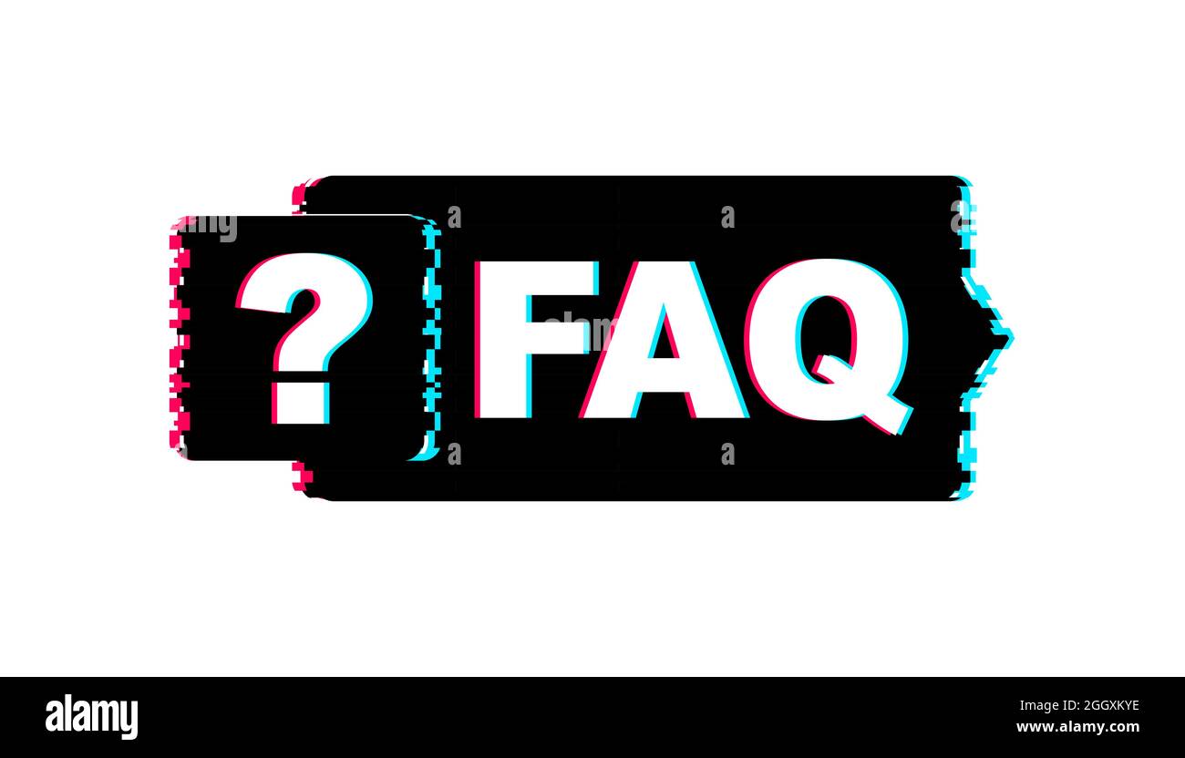 Frequently asked questions FAQ banner. Glitch icon. Computer with ...