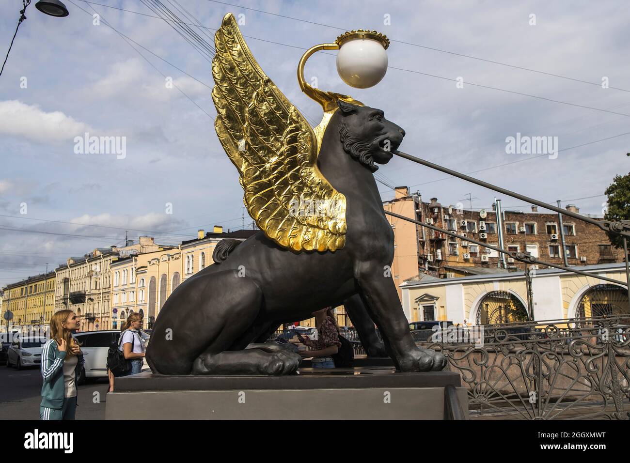 Saint Petersburg, Russia - August 17, 2021: sculptures of winged ...