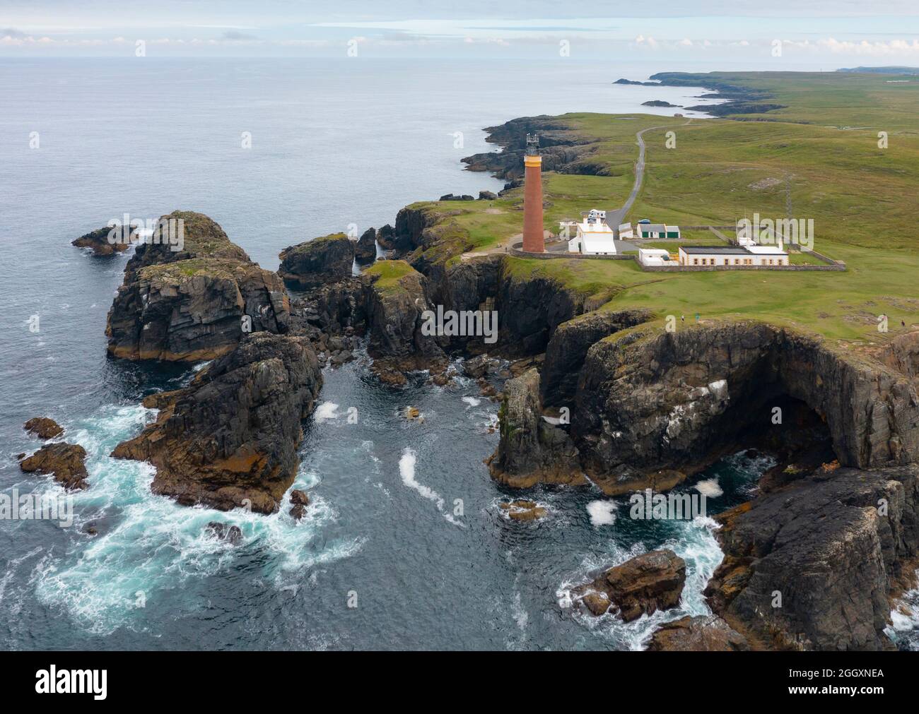 Aerial view from drone of red brick Butt of Lewis lighthouse designed ...