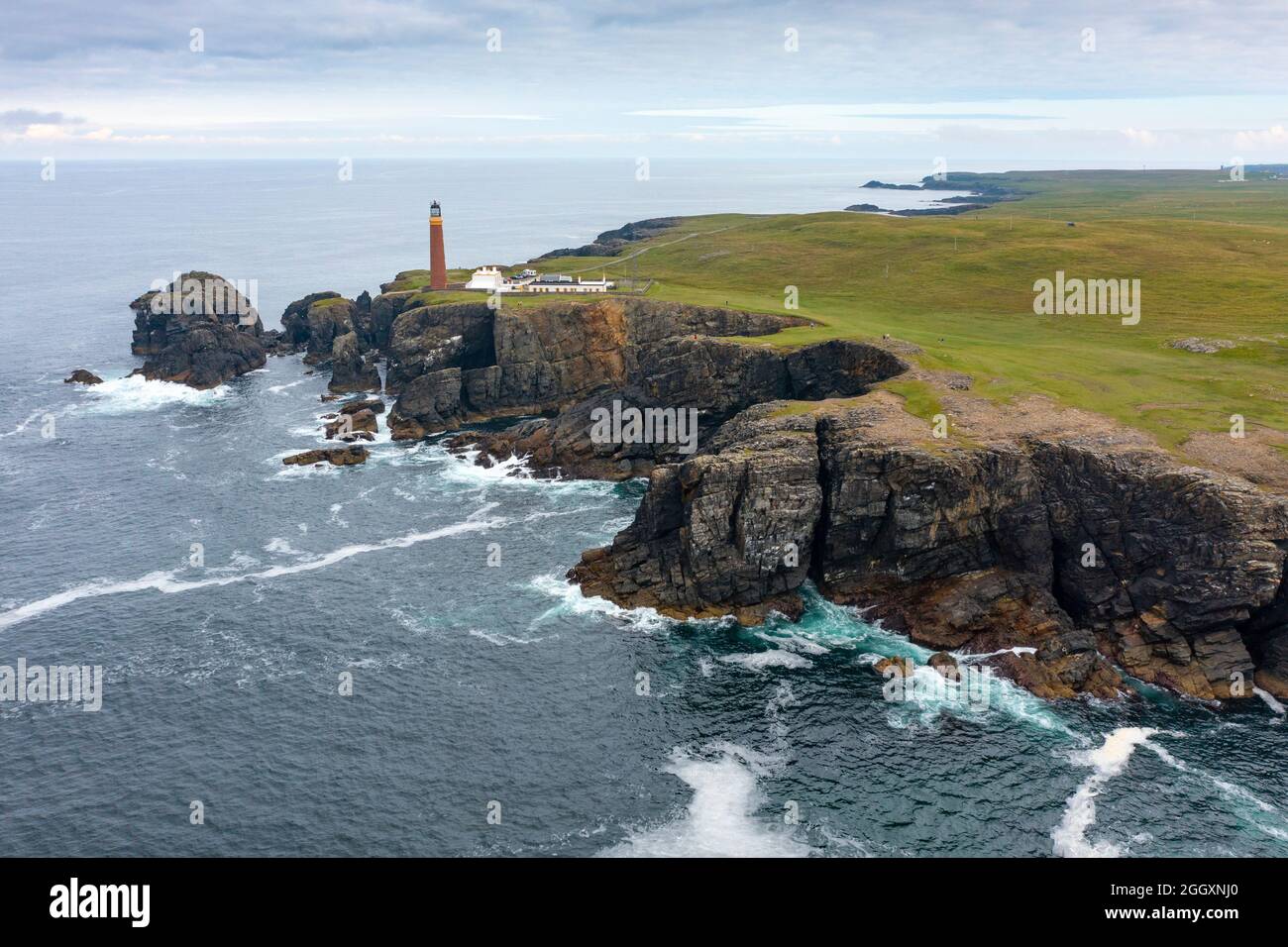 Aerial view from drone of red brick Butt of Lewis lighthouse designed ...