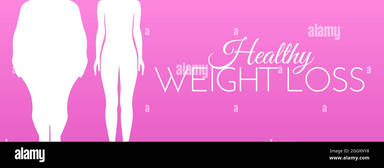 Pink Healthy Weight Loss Web Banner Illustration with Women Silhouette ...
