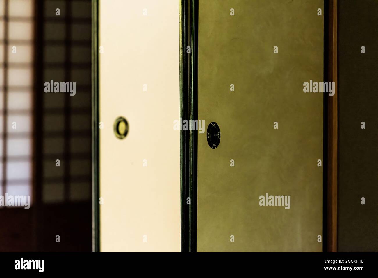 Traditional green colorful open japanese house sliding paper door ...