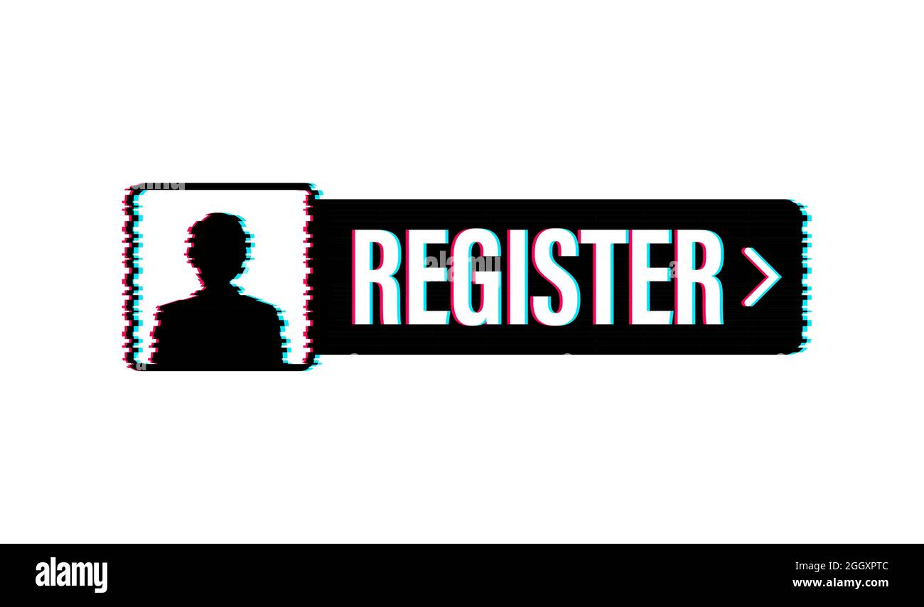 Blue banner register now. Glitch icon. Vector stock illustration Stock Vector Image & Art - Alamy