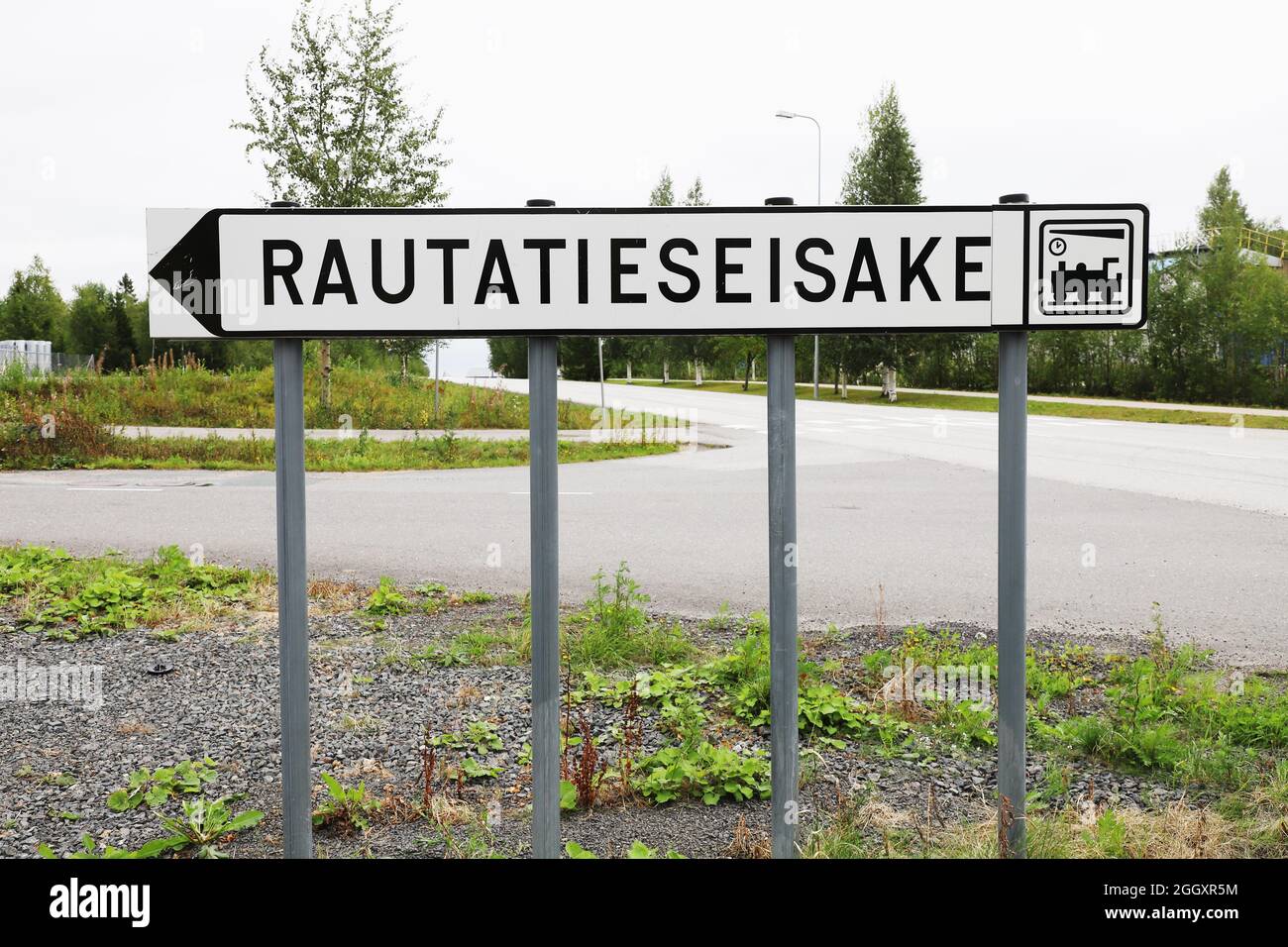 Finnish railroad stiation road signpost Stock Photo - Alamy