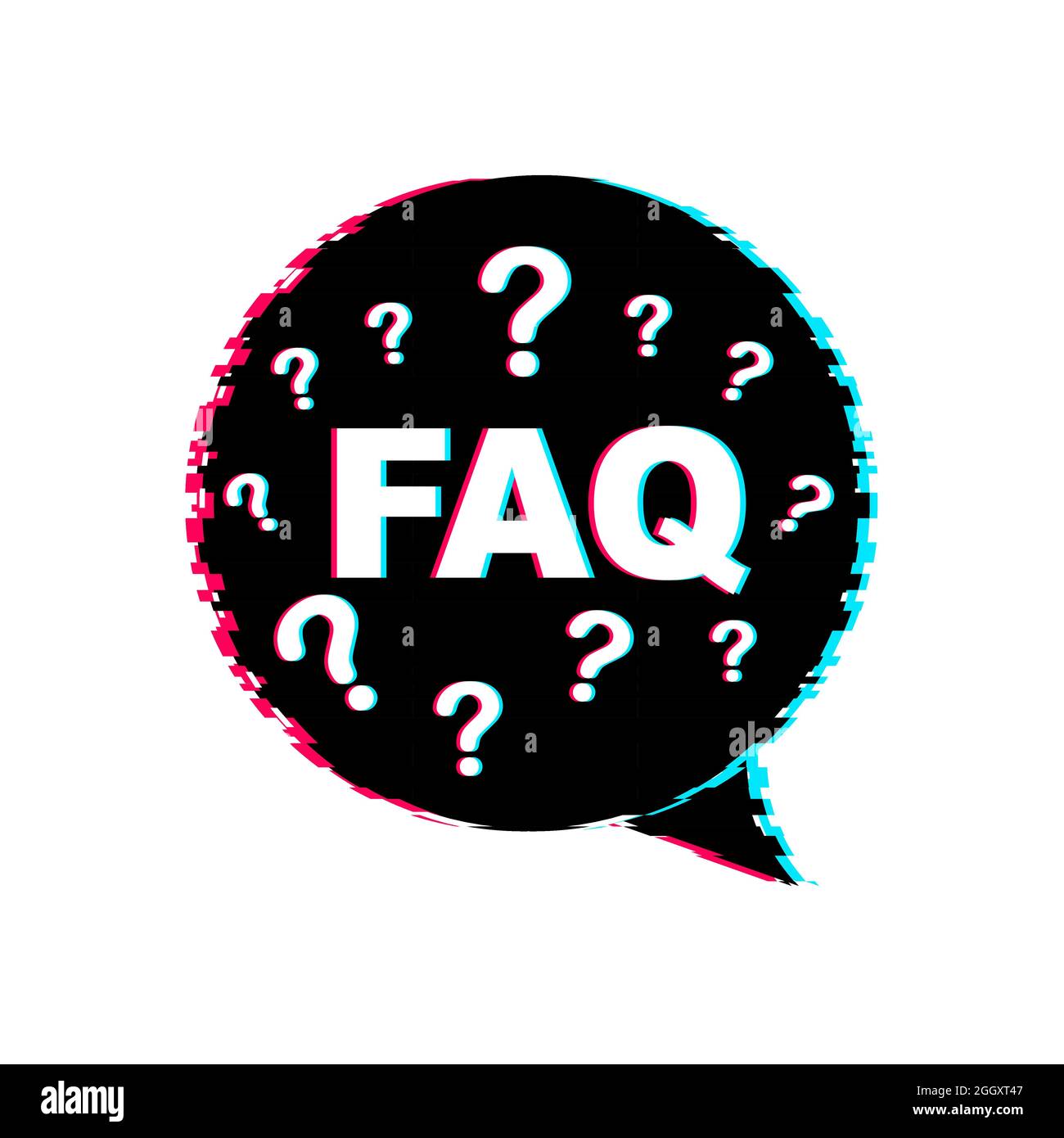 Frequently asked questions FAQ banner. Glitch icon. Computer with ...