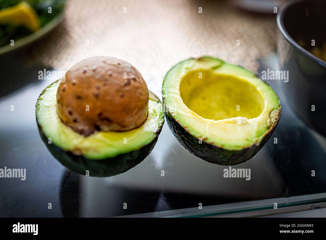 Closeup side view of South Florida cultivar of large green fresh raw ...