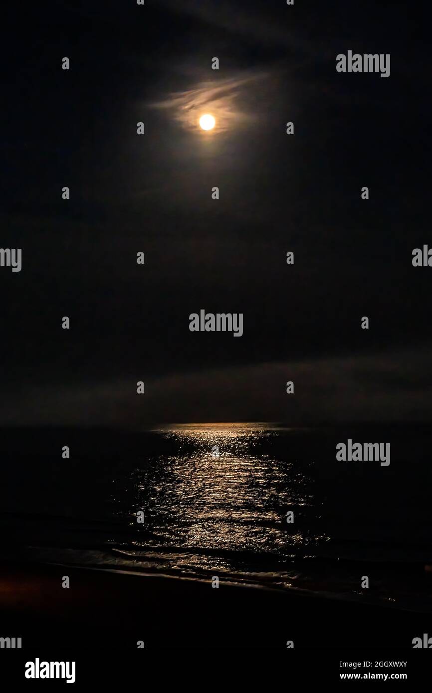 Beach At Night Moon Over Water Beach Moon Night Over Stock