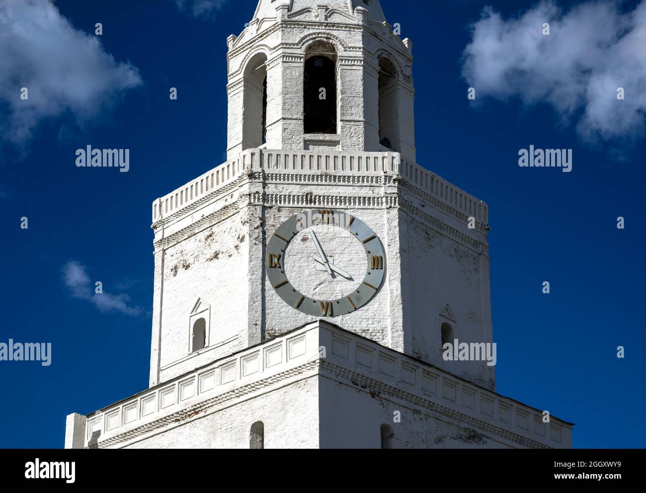 Kazan Kremlin in Tatarstan, Russia. It is landmark of old Kazan. Close view of clock of ...