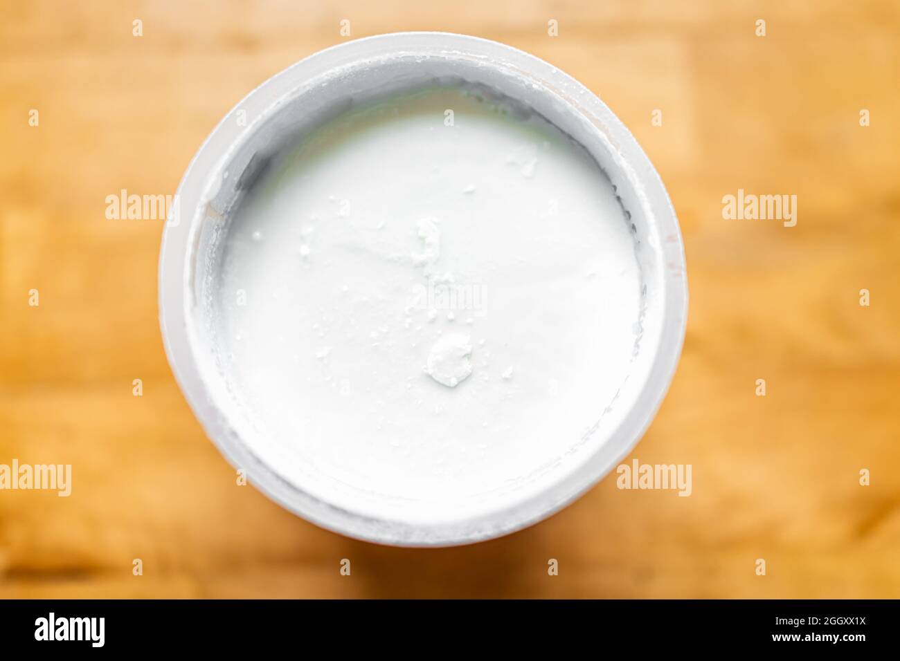 Closeup flat top lay looking down view of pack container of organic ...
