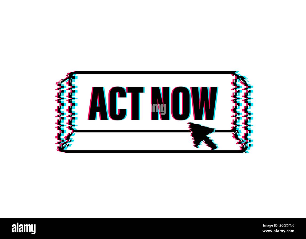 Red round act now glitch button on white background. Vector stock ...