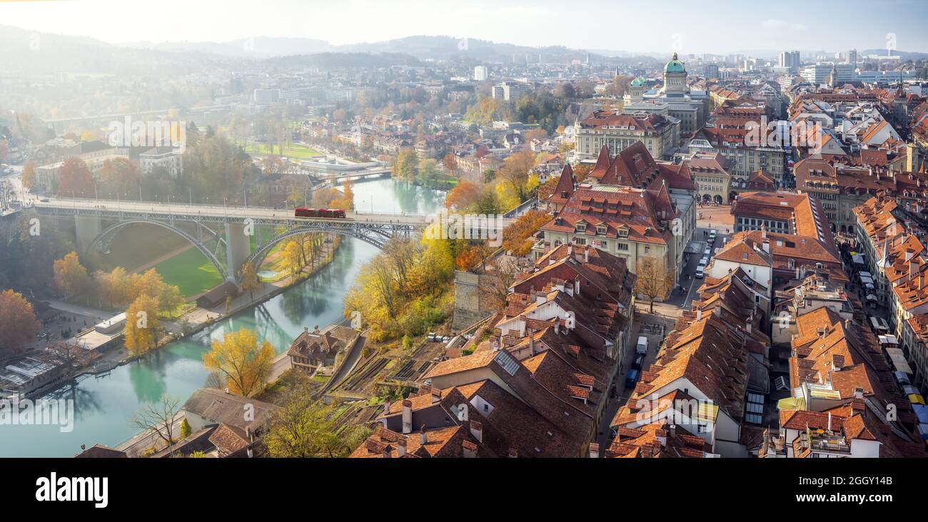 Panoramic aerial view of Bern with Federal Palace of Switzerland ...