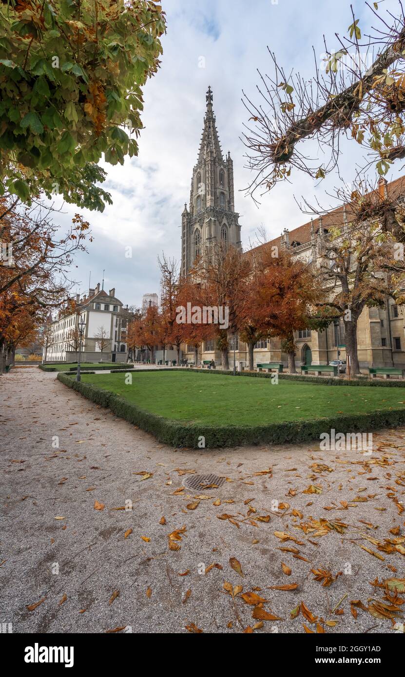 Bern Minster Terrace - Gothic Cathedral - Bern, Switzerland Stock Photo ...