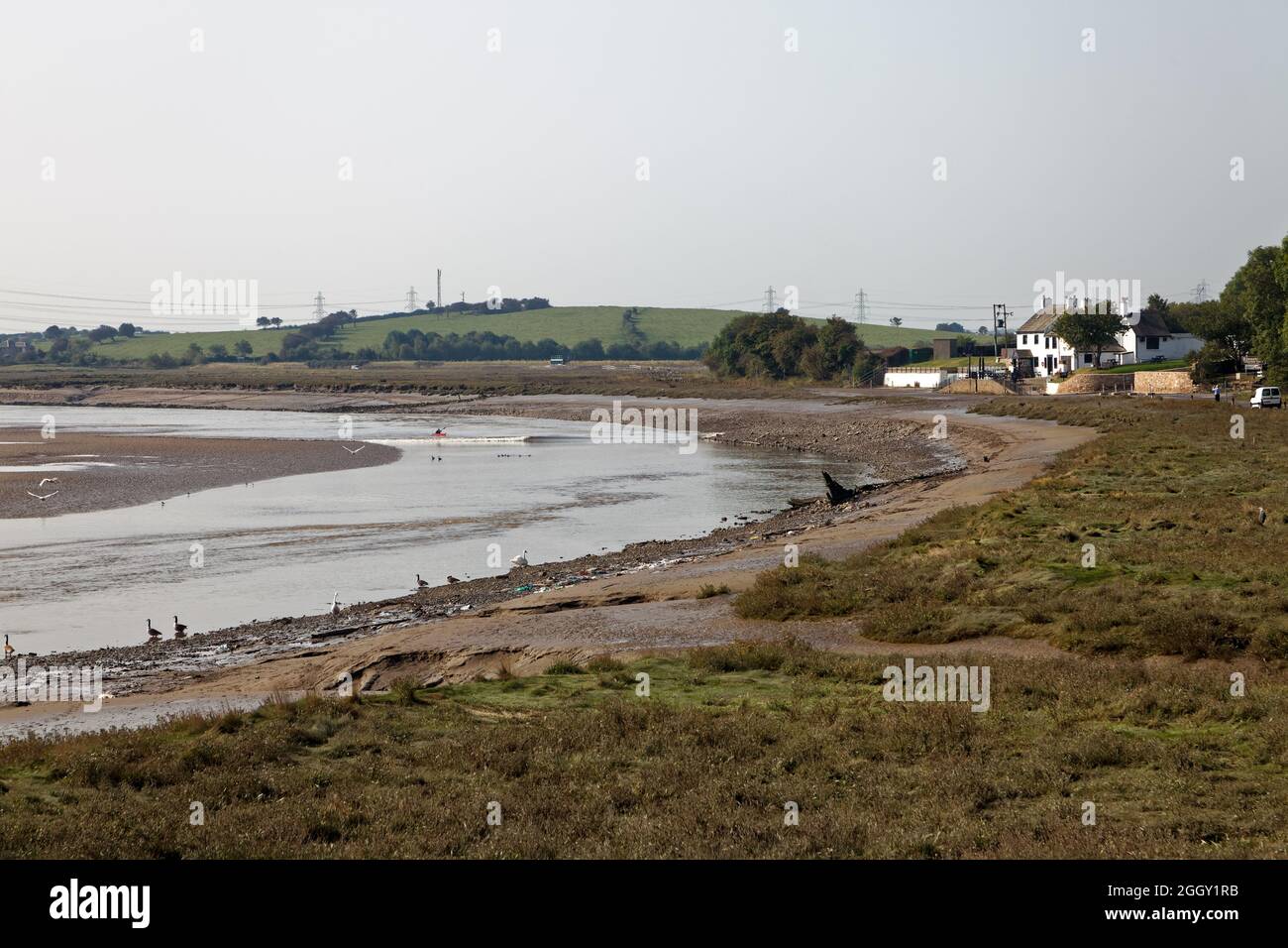 The Lune Tidal Bore passing the Snatchems area in the Lune Estuary ...