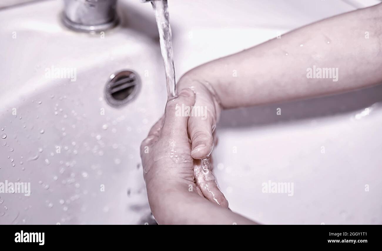 Hygiene rules. Hand washing before meals. Antibacterial treatment hands ...